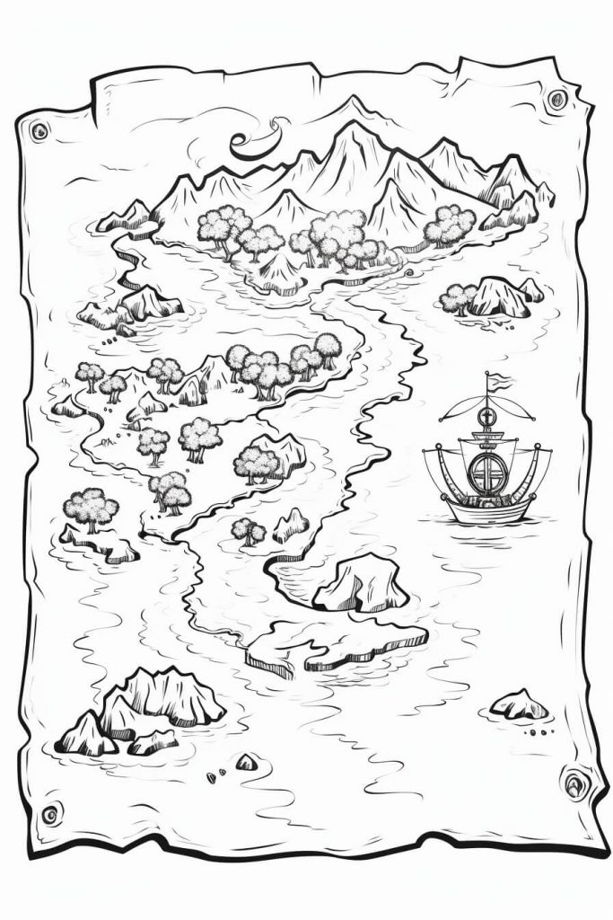 Treasure Map Coloring Page (Free + printable)