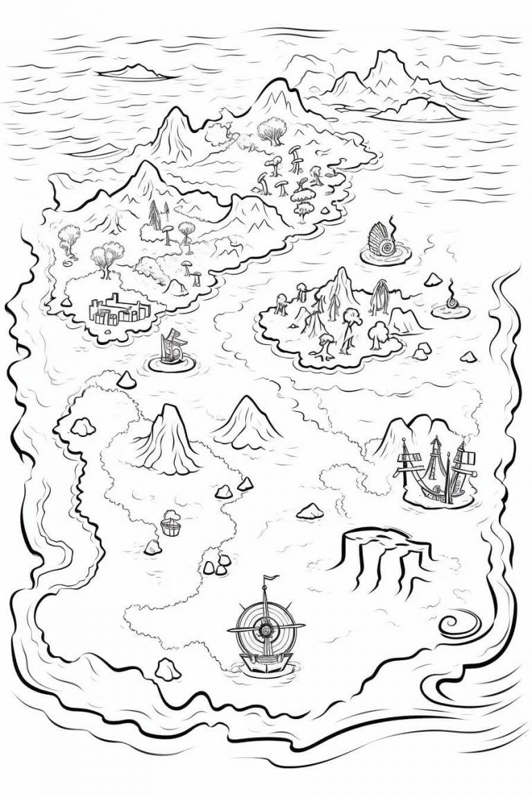 Treasure Map Coloring Page (Free + printable)