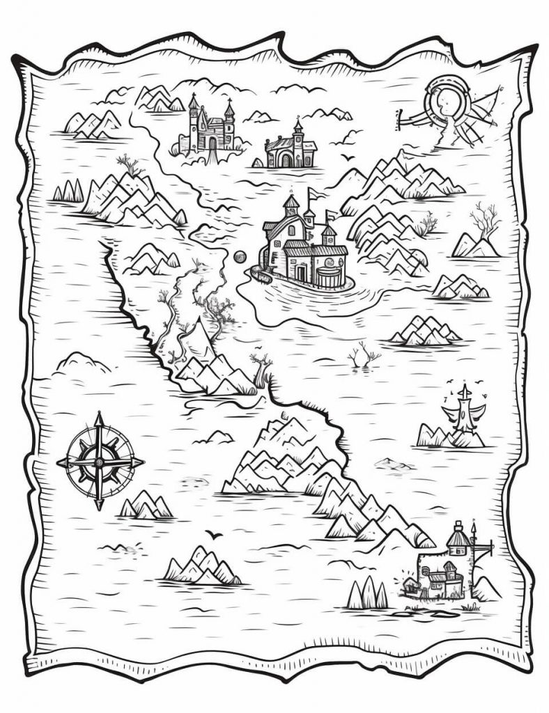 Treasure Map Coloring Page (Free + printable)
