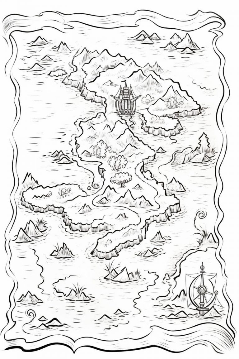 Treasure Map Coloring Page (Free + printable)