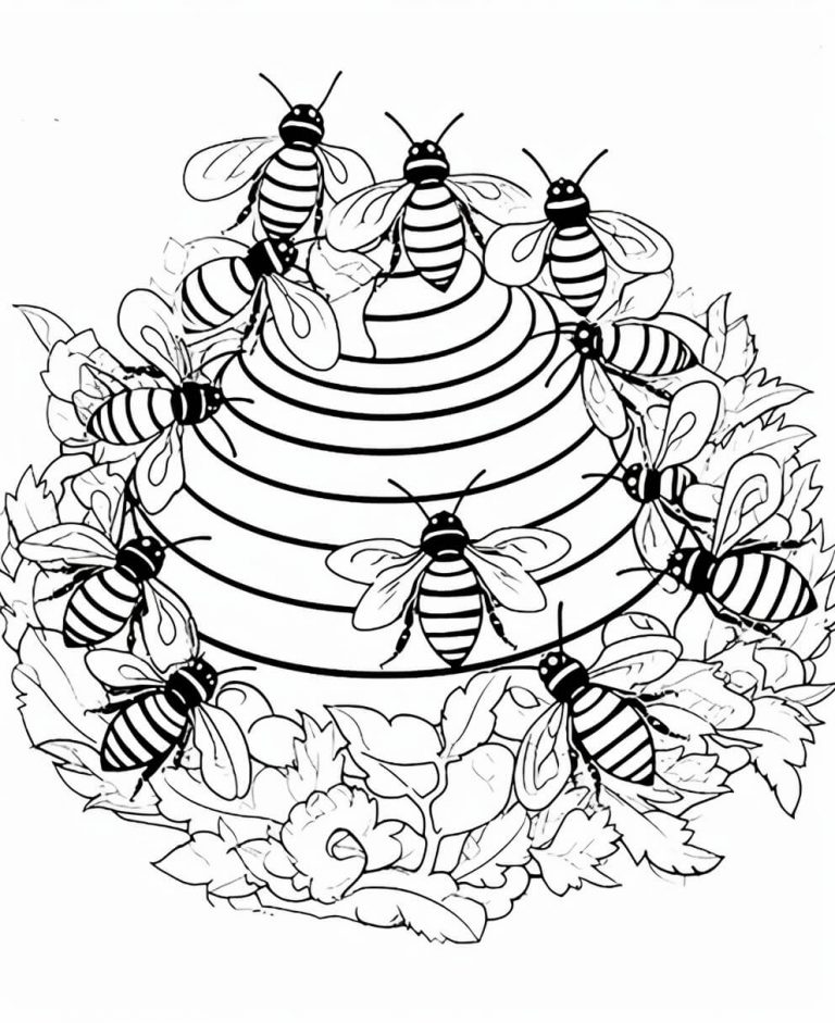Bee hive Colouring Sheet (Free + Printable) | Kokoprint.com