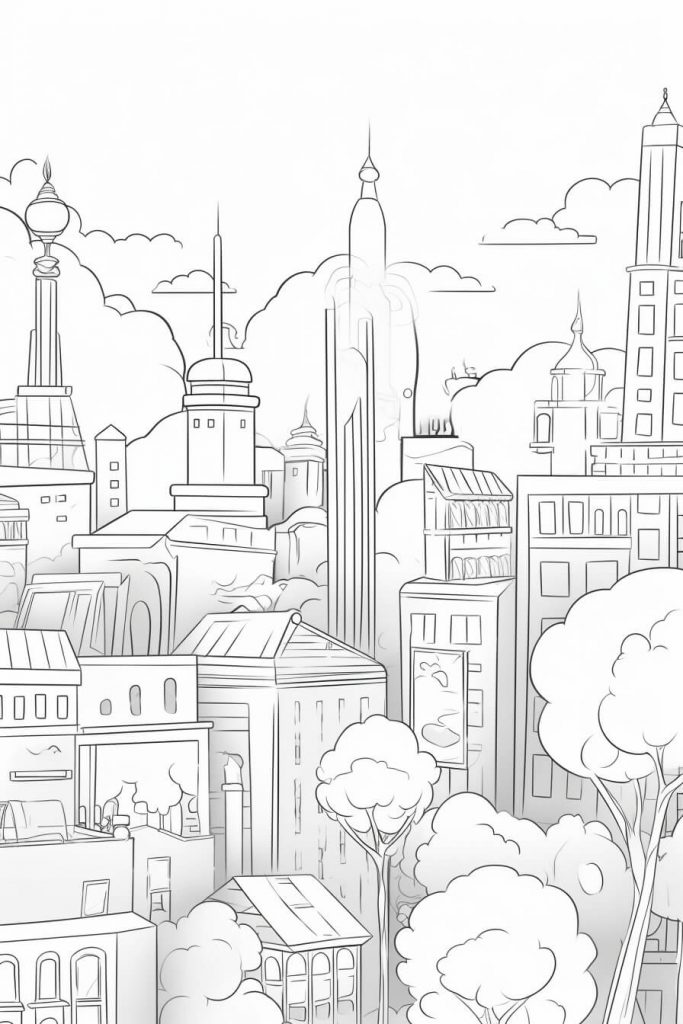 Cityscape Colouring Sheet (Free and Printable)
