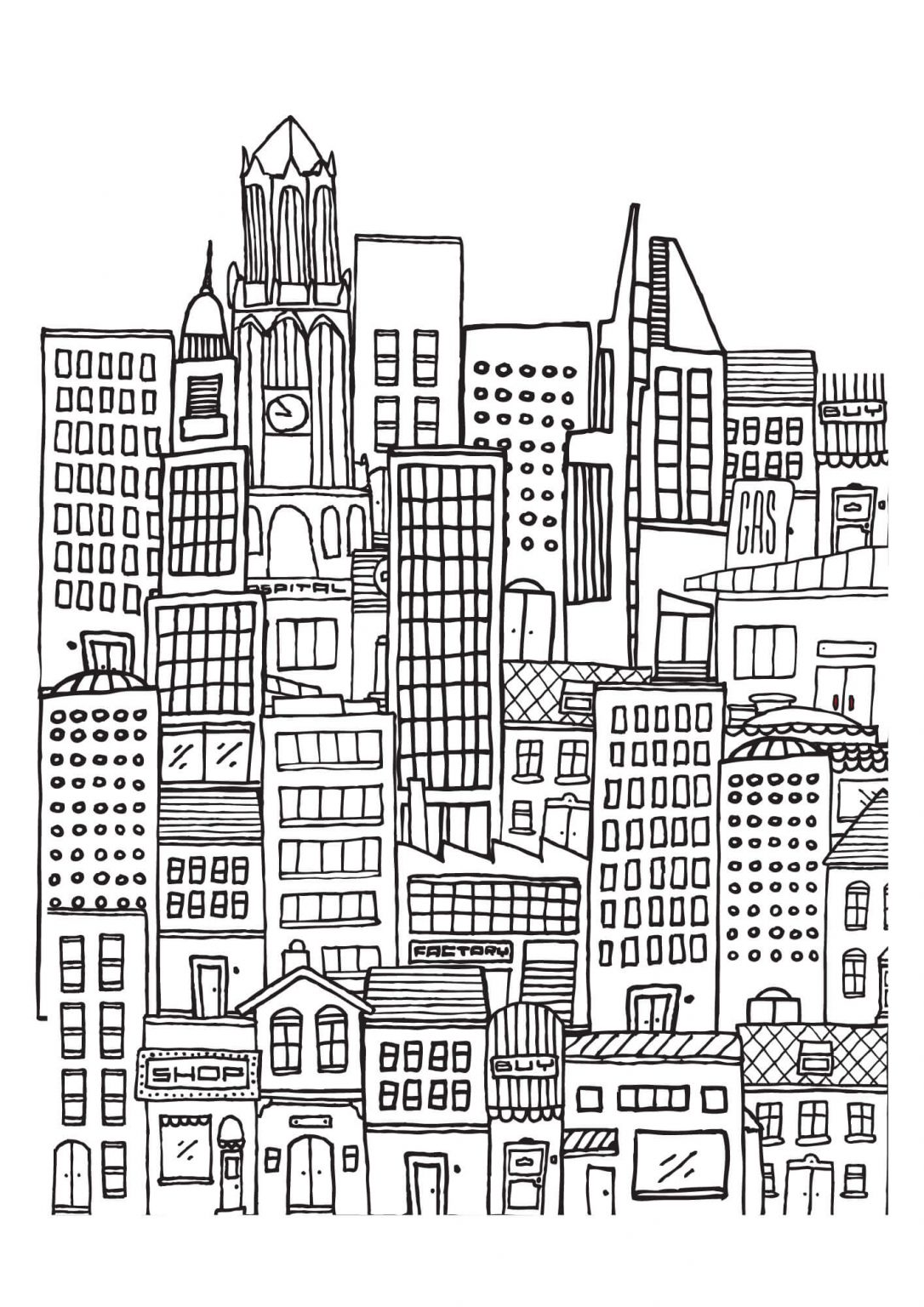 Cityscape Colouring Sheet (Free and Printable)