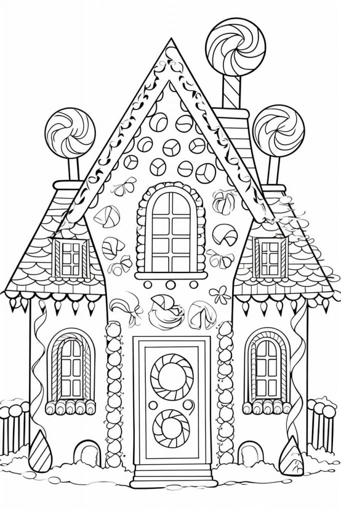 Gingerbread House Pictures to Color (Free & Printable)