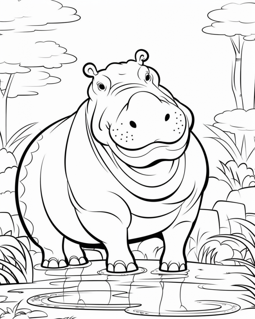 Hippo Color Sheets (Free & Printable)