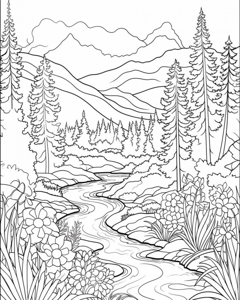 Nature Scenes Color Sheets (Free + Printable)