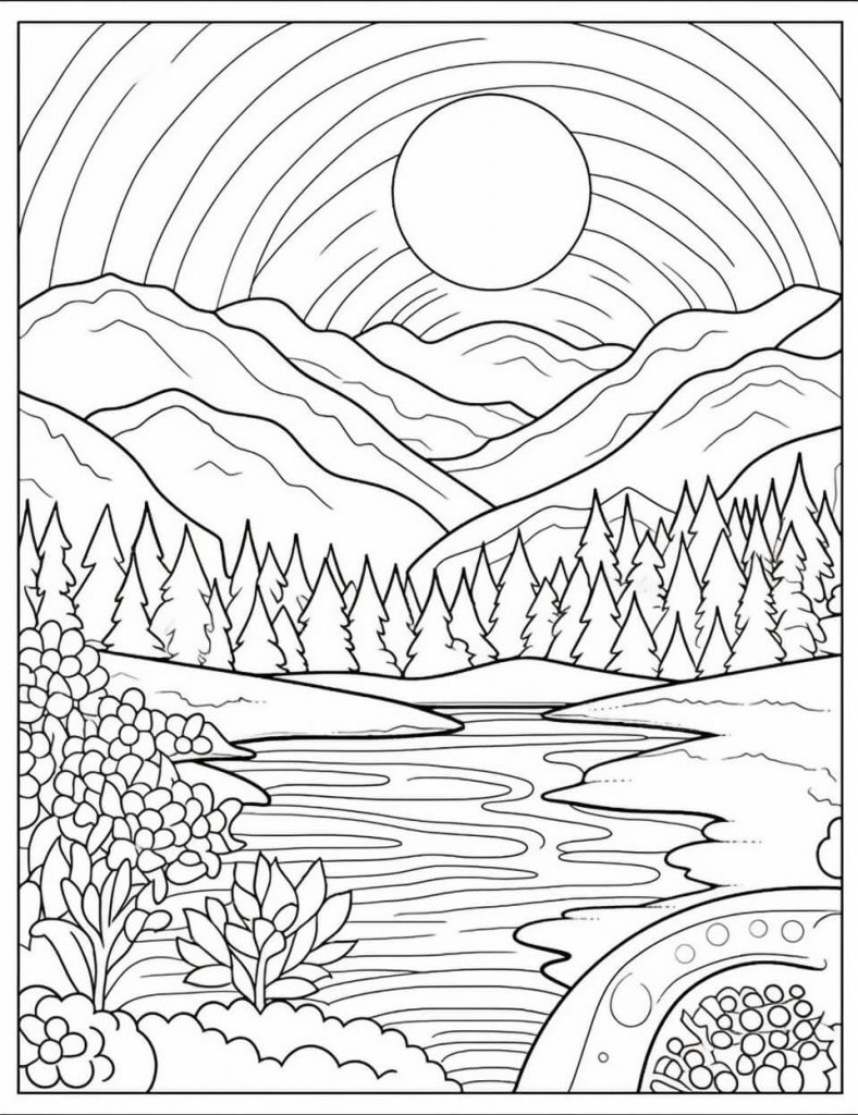 Nature Scenes Color Sheets (Free + Printable)