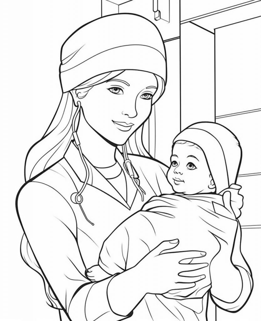 Coloring pictures of Nurses (free to print) | Kokoprint.com
