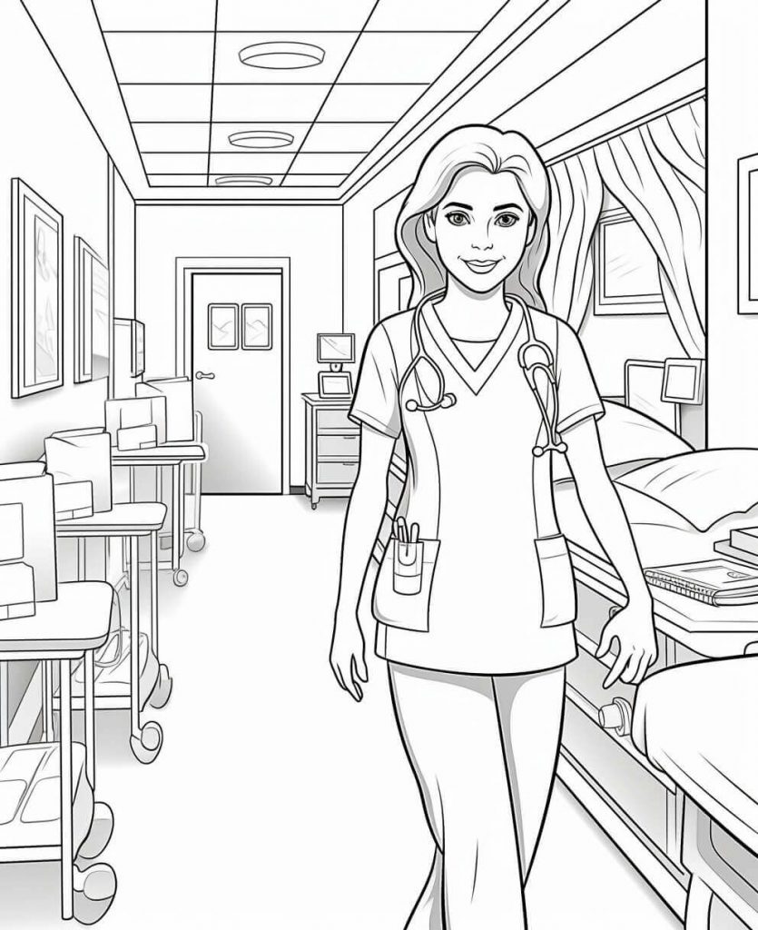 Coloring pictures of Nurses (free to print) | Kokoprint.com