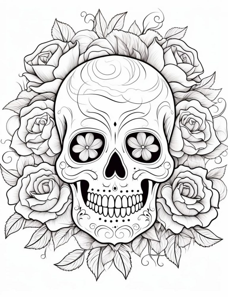 Roses and skulls coloring pages (free to print)