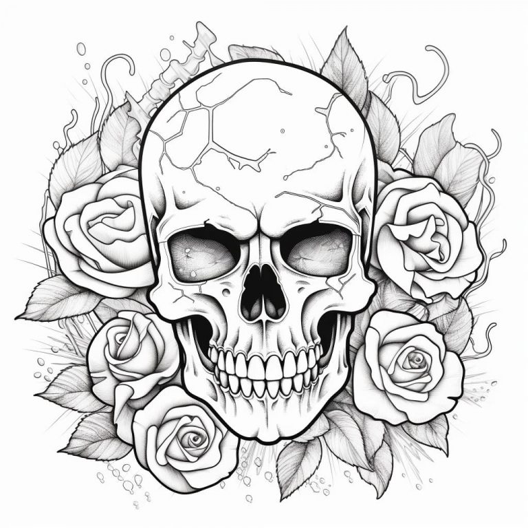 Roses and skulls coloring pages (free to print)
