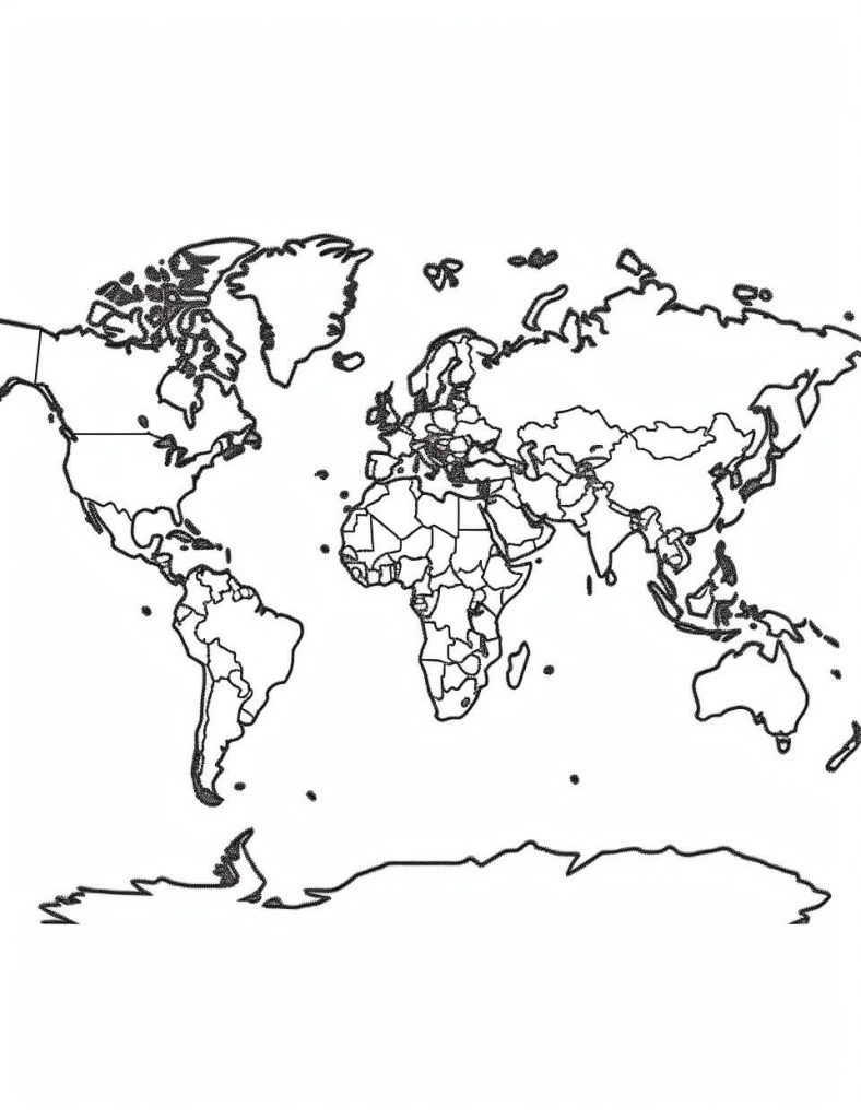 World Map Coloring Sheet (Free & Printable) | Kokoprint.com